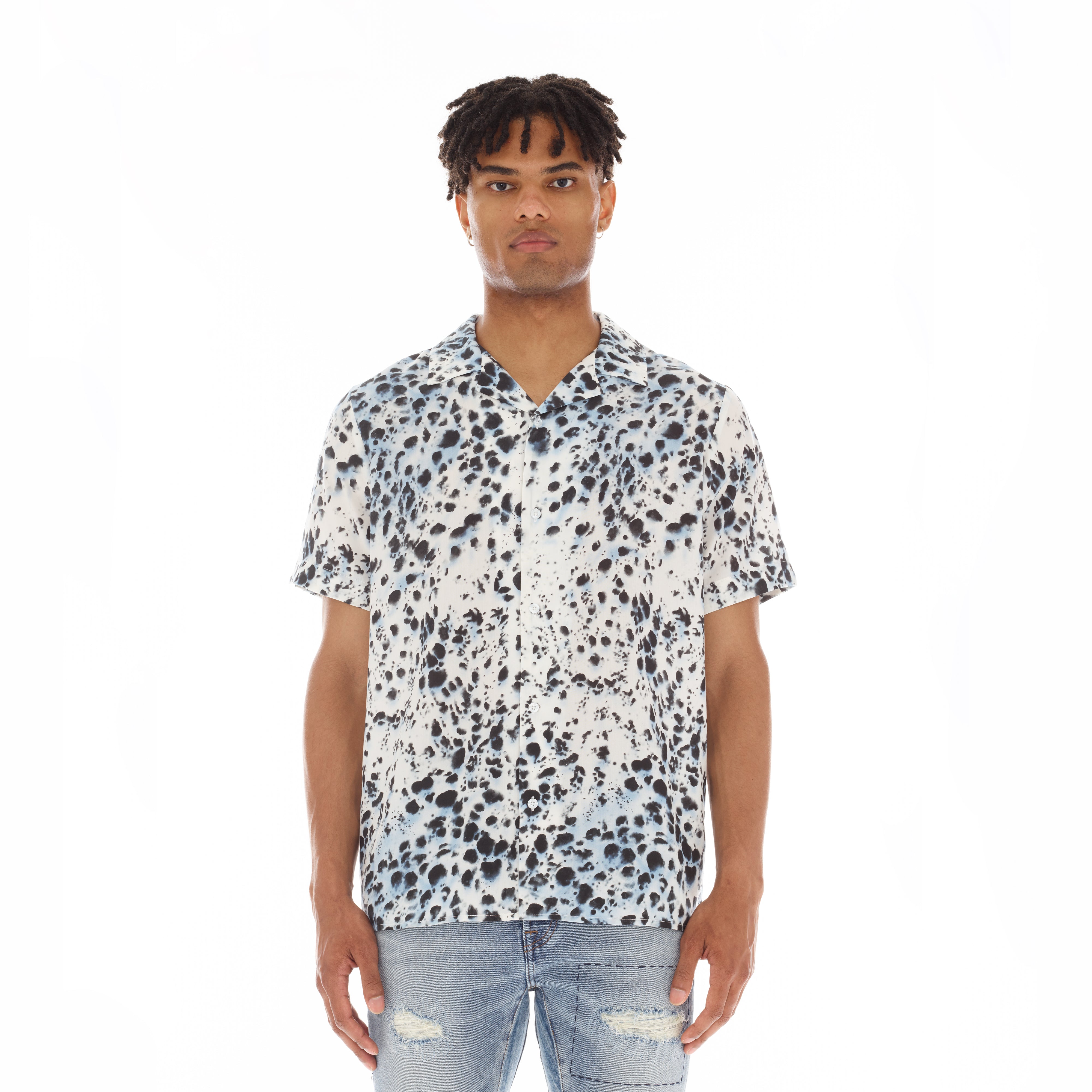 CUBAN SHORT SLEEVE WOVEN "LEOPARD" IN WHITE – Cult of Individuality
