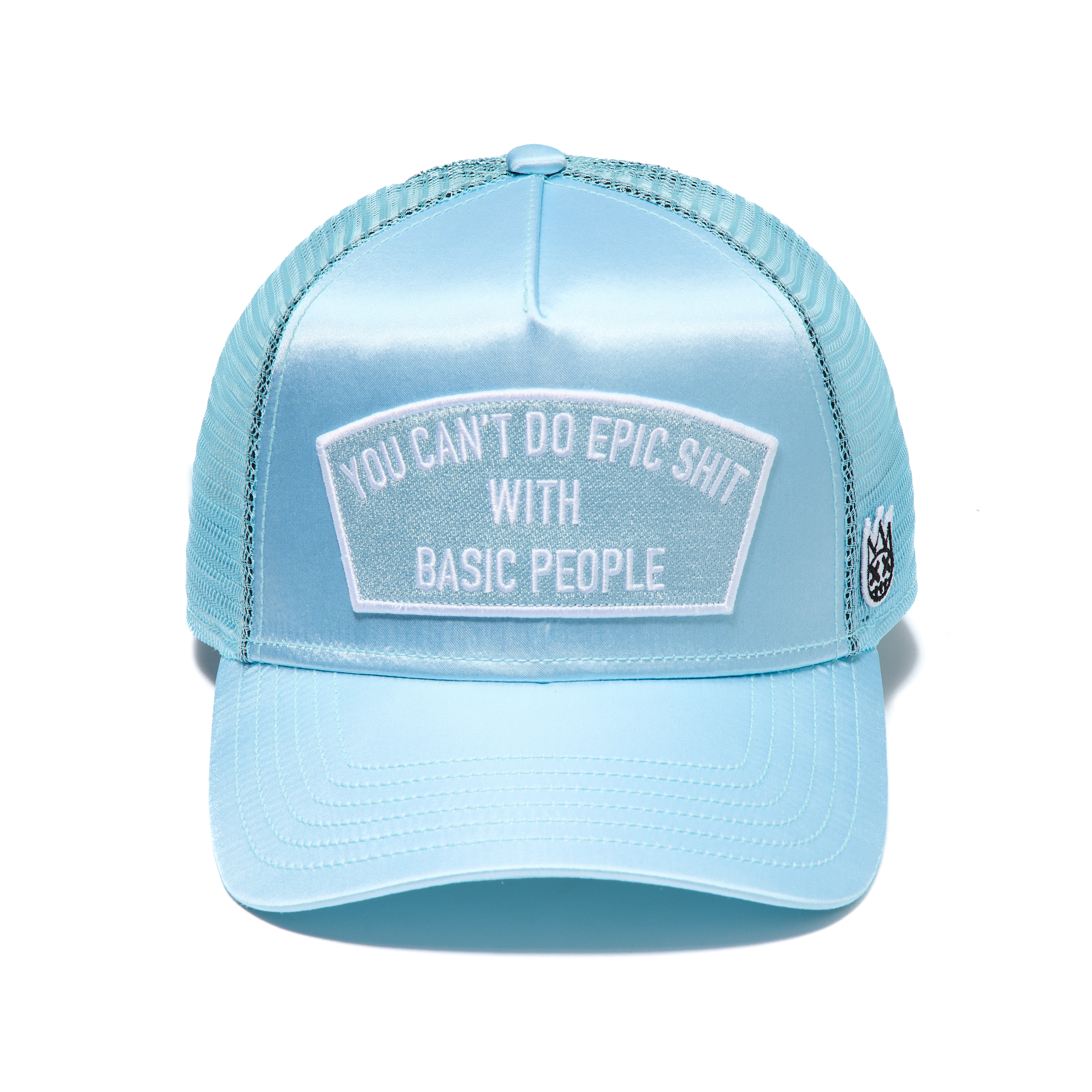 Cult's Mesh Trucker Hat With Satin "Epic Shit" In Blue Glow – Cult of ...